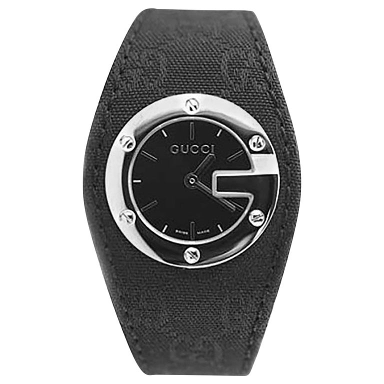 Gucci 104 Steel Womens Fashion Watch Black Fabric Strap Black Dial ...