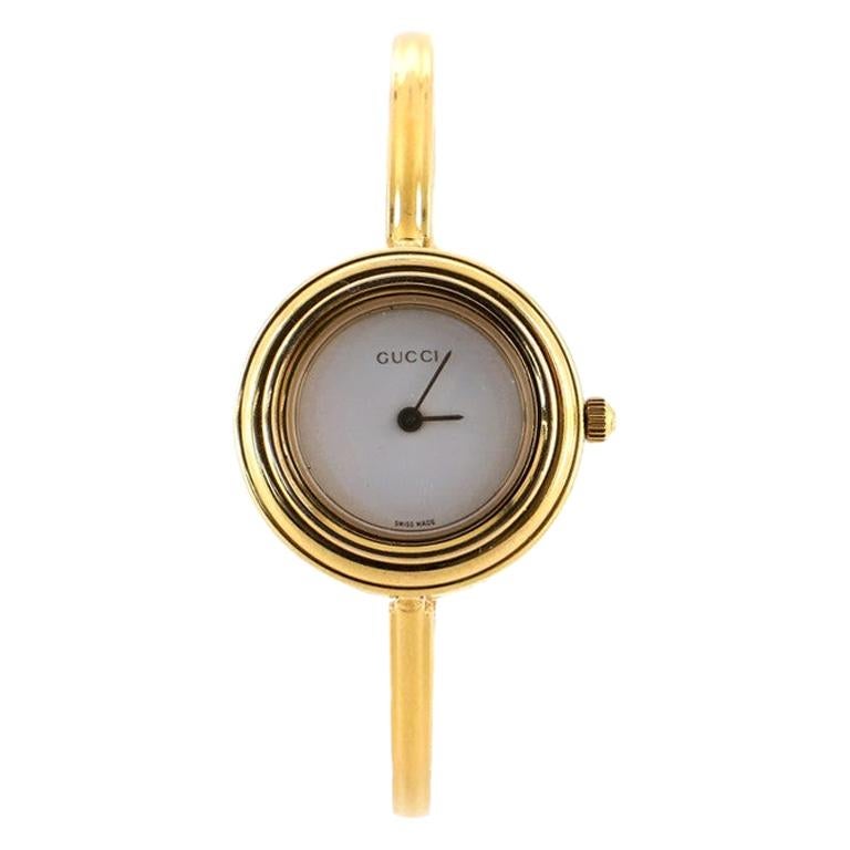 Gucci 1100 Interchangeable Bezel Bangle Quartz Watch Plated Metal at ...