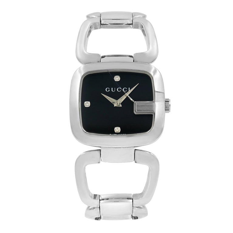 Gucci 125 Diamond Black Dial Stainless Steel Ladies Quartz Watch ...