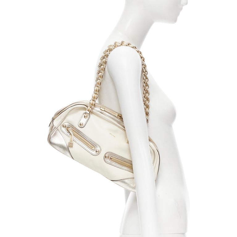 GUCCI 152462 Capri cream gold leather web zip chain handle handbag at ...