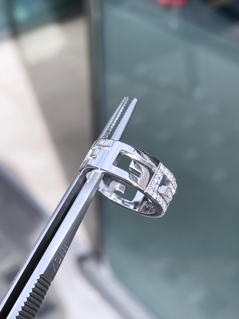 Gucci 18 Carat White Gold Open Work G Logo Diamond Band Ring For Sale ...