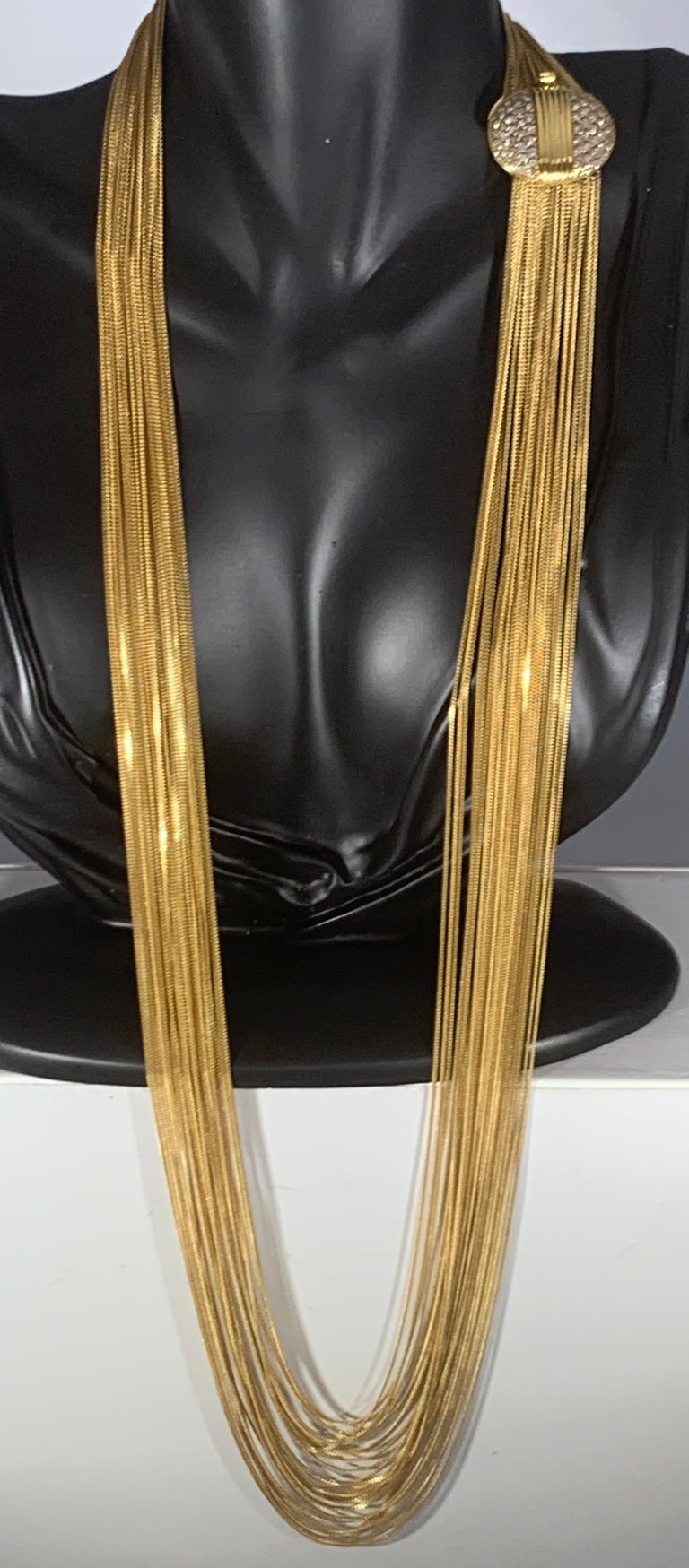 Gucci 18 Karat Gold Multi Strand Long Lariat Necklace Diamond Clasp ...