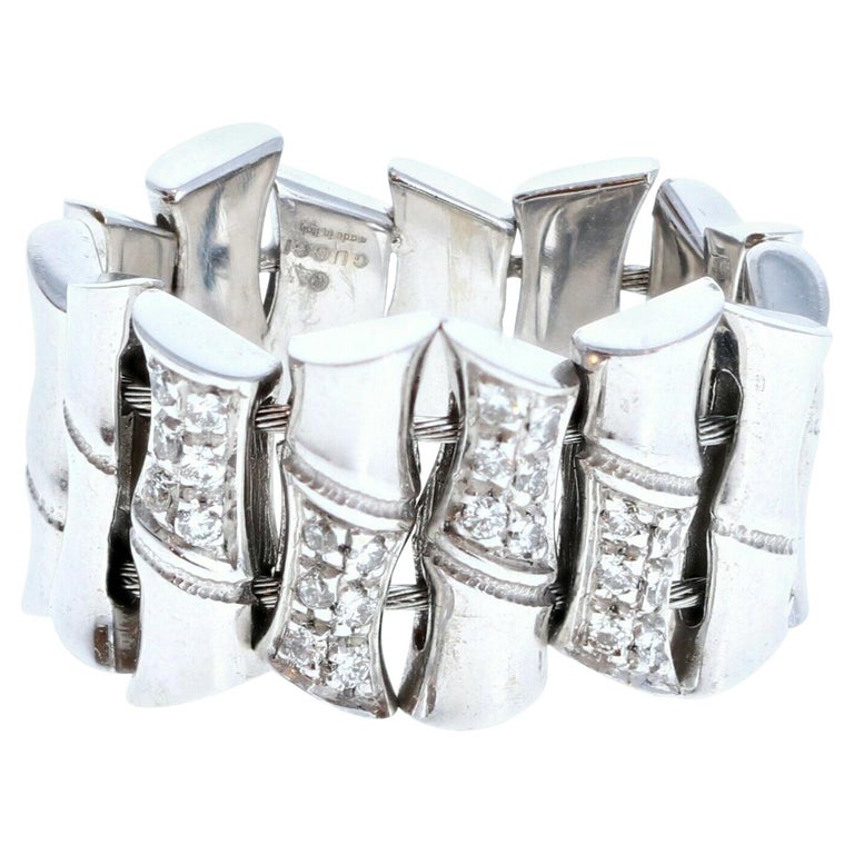 Gucci 18k White Gold Bamboo Graduated Diamond Ring 11.7g For Sale at ...