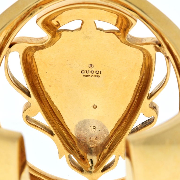 Gucci 18K Yellow Gold Coat of Arms Crest Collection Solid Cuff Bangle ...