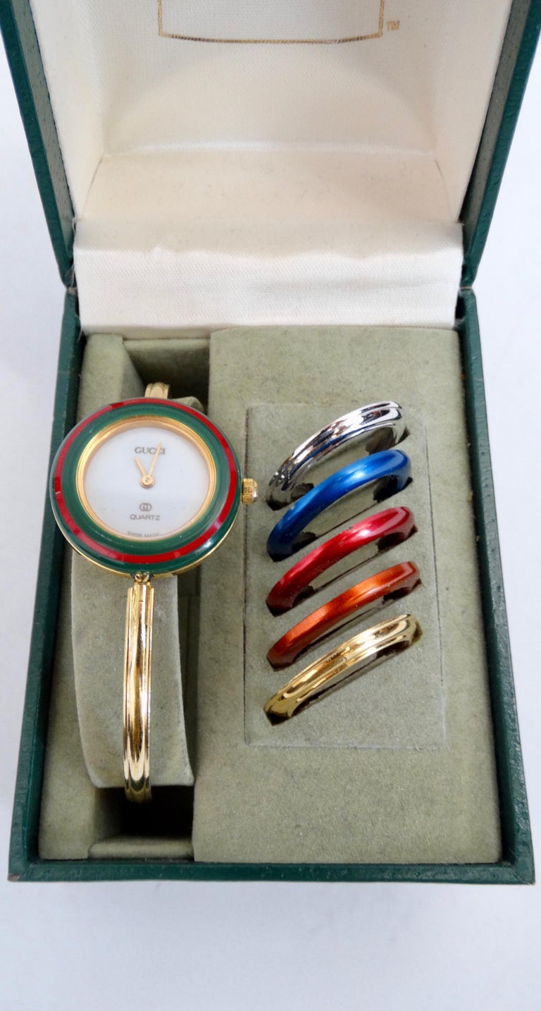 Gucci 1980s Bangle Wrist Watch and Metallic Bezel Set at 1stDibs