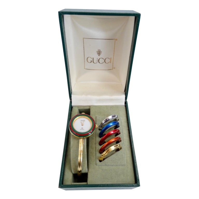 Gucci 1980s Bangle Wrist Watch and Metallic Bezel Set at 1stDibs