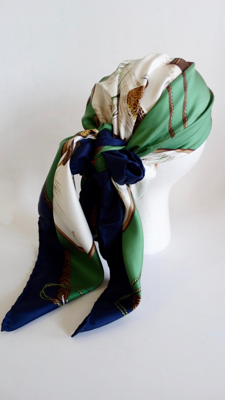 Gucci 1980s Duck Hunting Motif Silk Scarf For Sale at 1stDibs