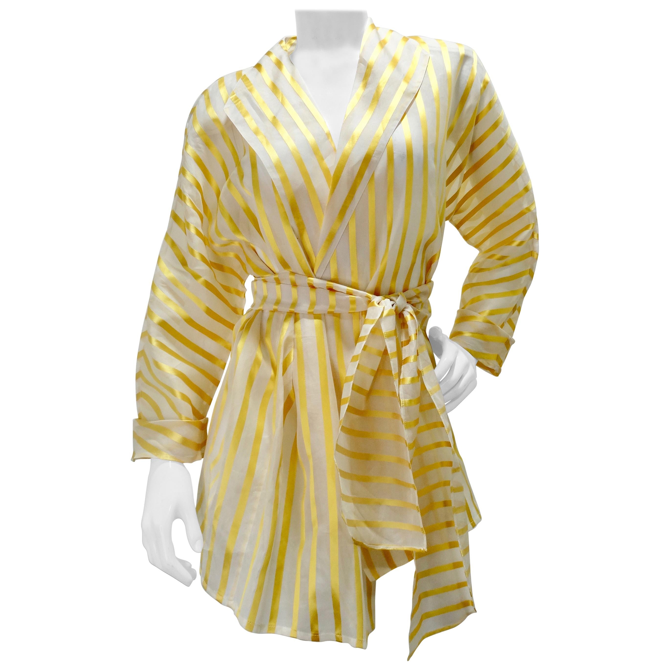 Gucci 1980s Gold Striped Silk Wrap Blouse For Sale at 1stDibs