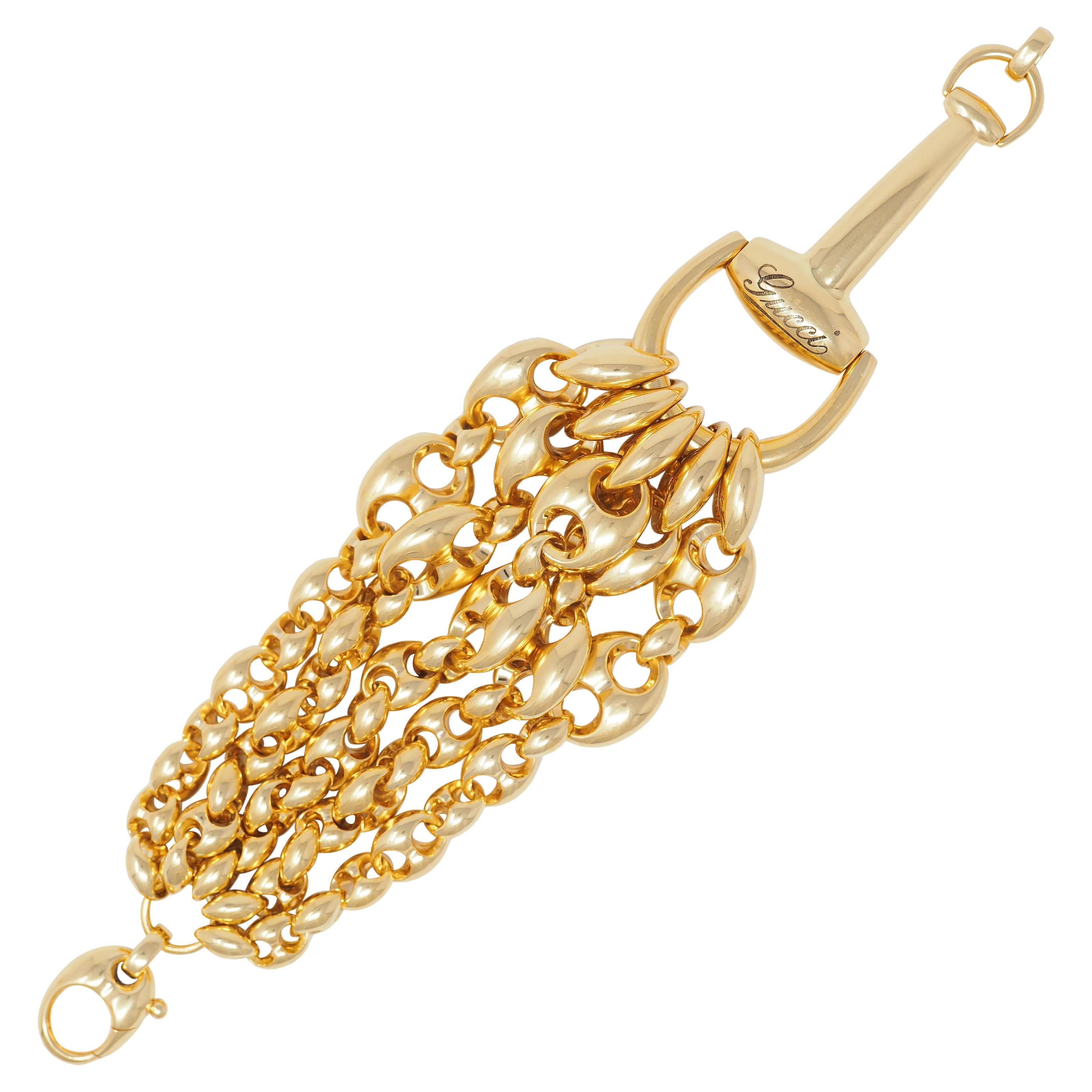 Gucci 1990's 18 Karat Yellow Gold Multi-Strand Link Horsebit Bracelet ...