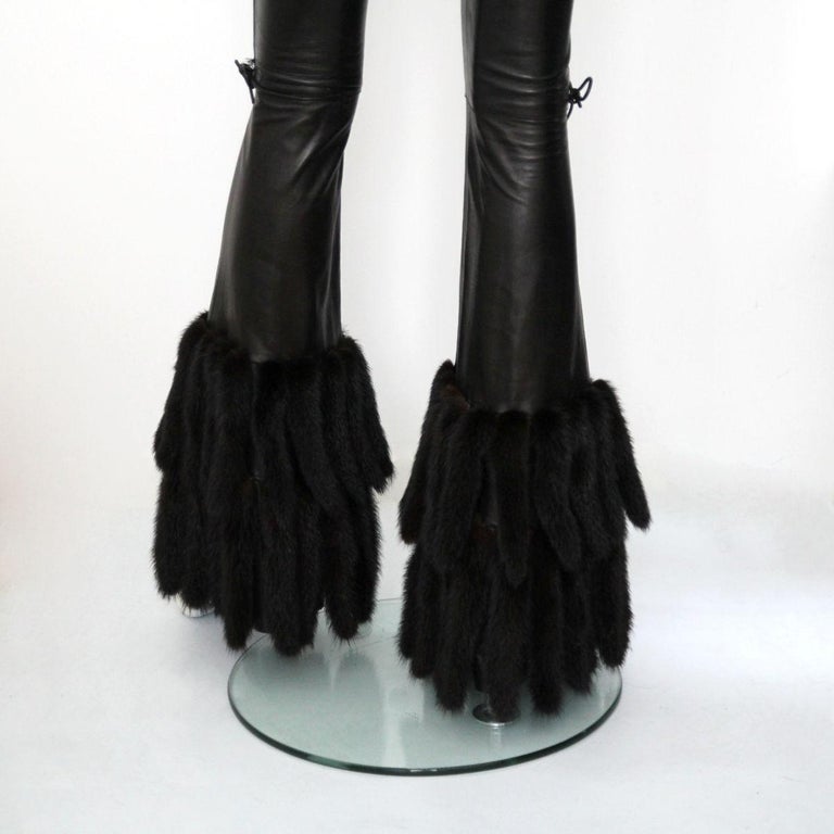 Gucci 1999 Black Leather And Mink Fur Flare Pants Trousers By Tom