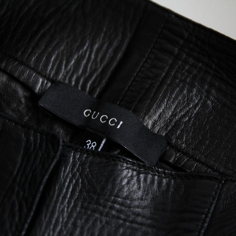 Gucci 1999 Black Leather And Mink Fur Flare Pants Trousers By Tom
