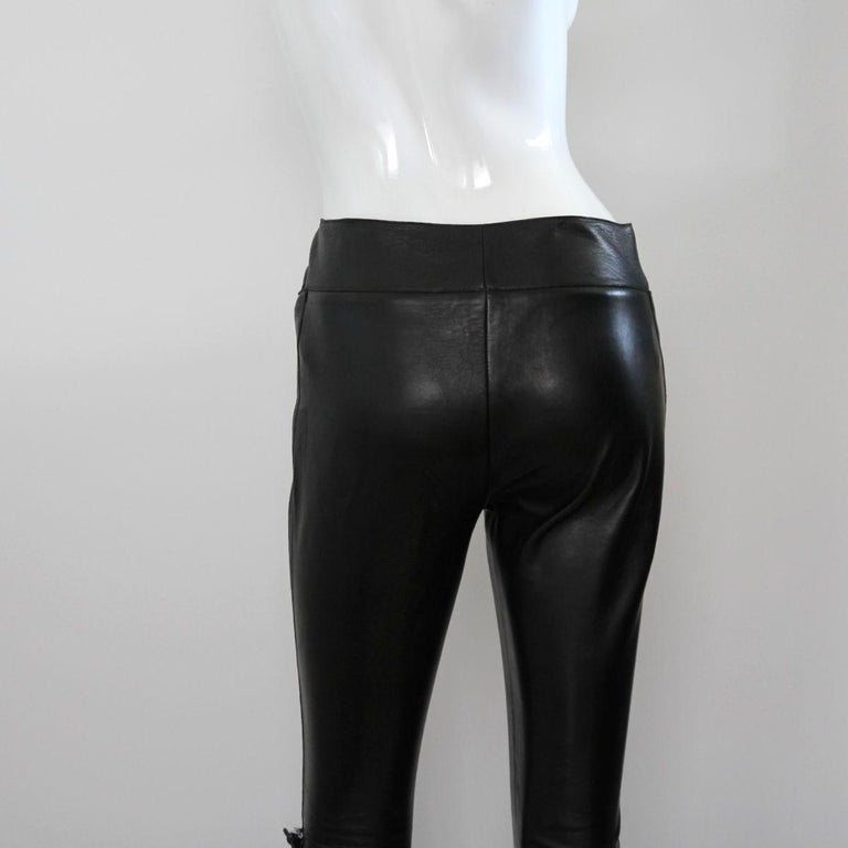 Gucci 1999 Black Leather And Mink Fur Flare Pants Trousers By Tom
