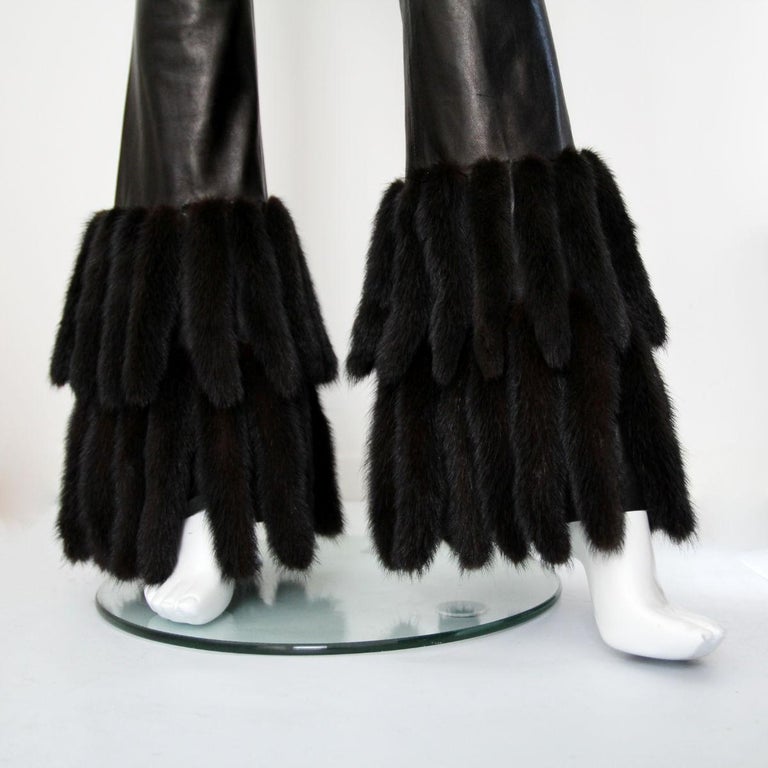 Gucci 1999 Black Leather And Mink Fur Flare Pants Trousers By Tom