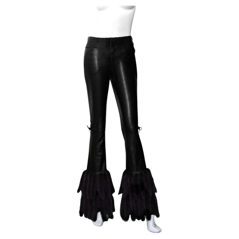 Gucci 1999 Black Leather And Mink Fur Flare Pants Trousers By Tom