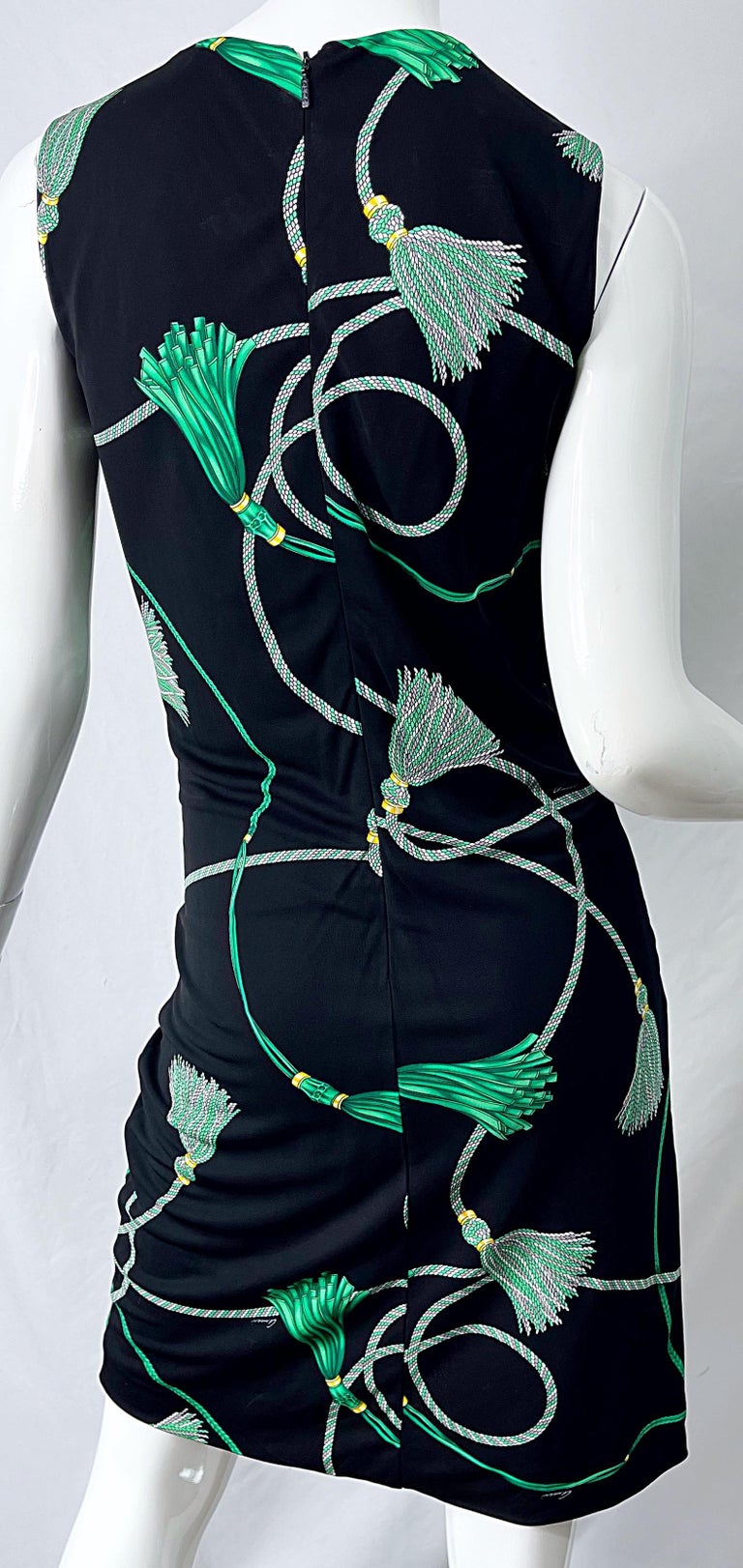 Gucci 2007 Black and Green Logo Tassel Print Rayon Jersey Faux Wrap ...