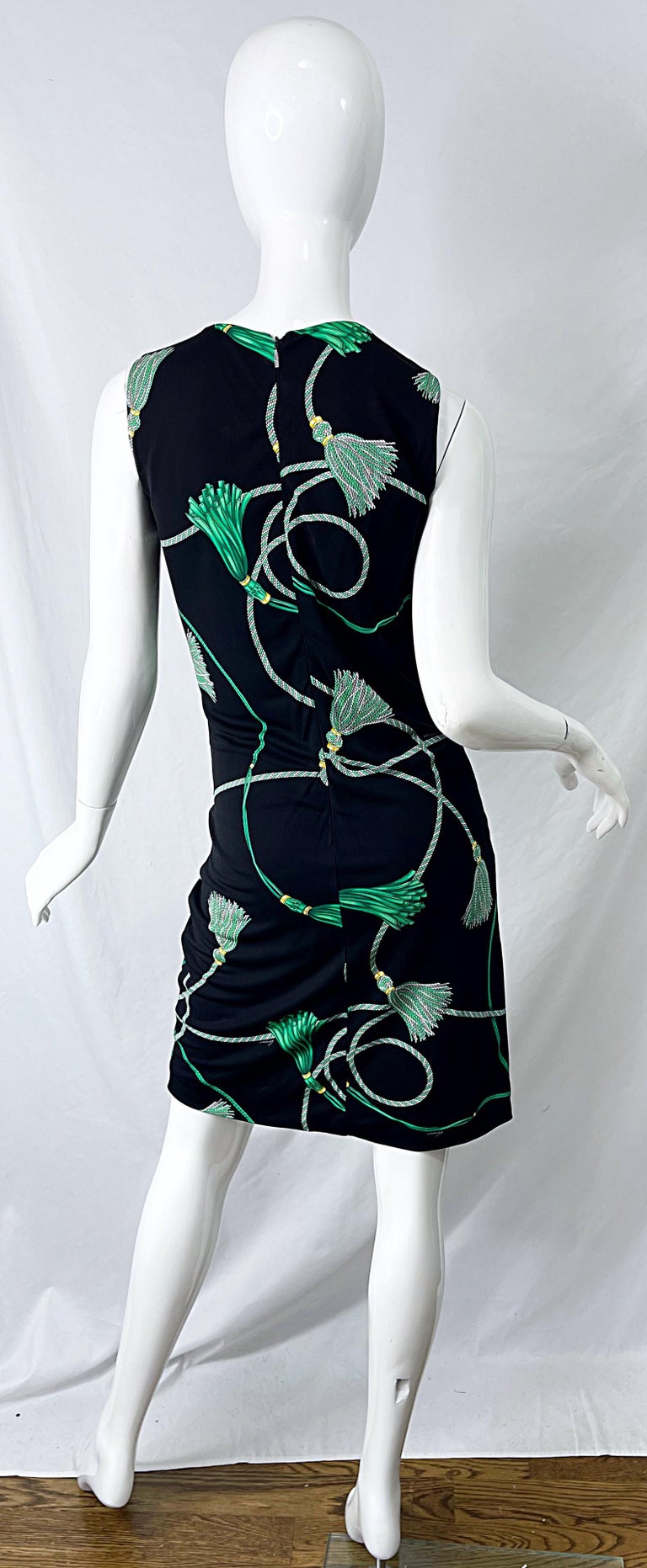 Gucci 2007 Black and Green Logo Tassel Print Rayon Jersey Faux Wrap ...