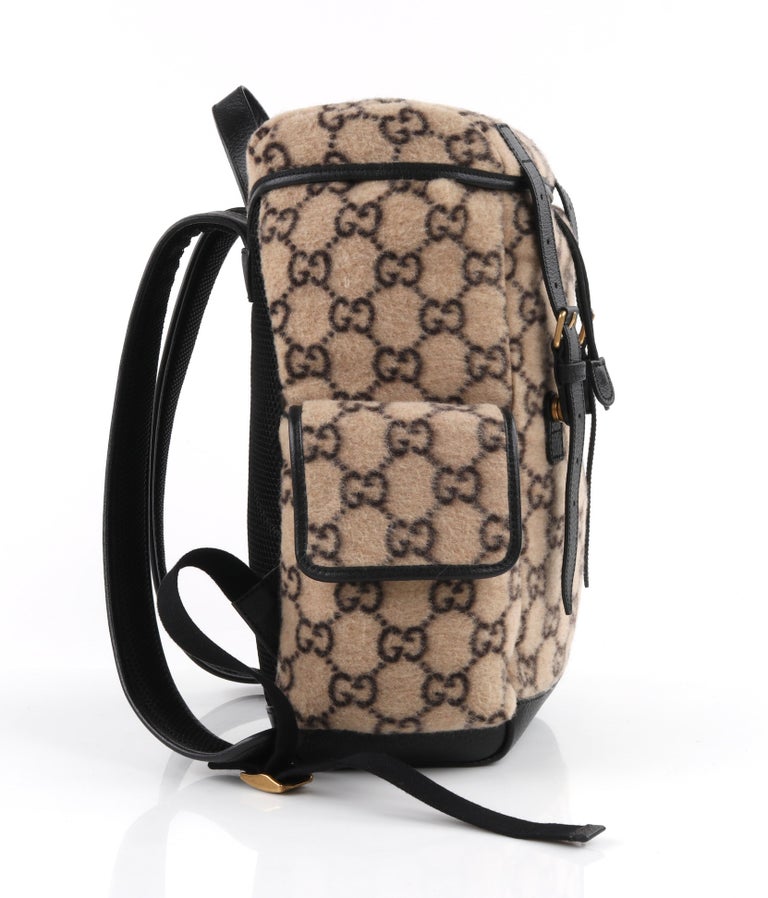GUCCI 2019 Black Beige Monogram Jacquard Wool Drawstring Buckle ...
