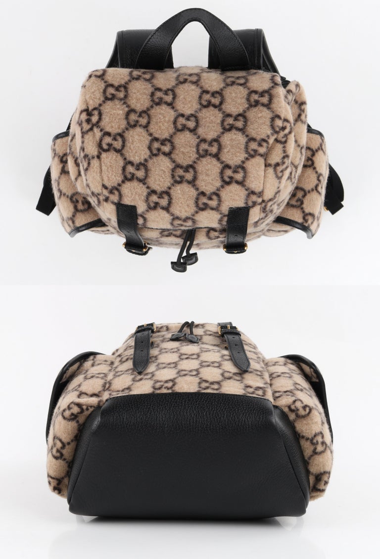 GUCCI 2019 Black Beige Monogram Jacquard Wool Drawstring Buckle ...