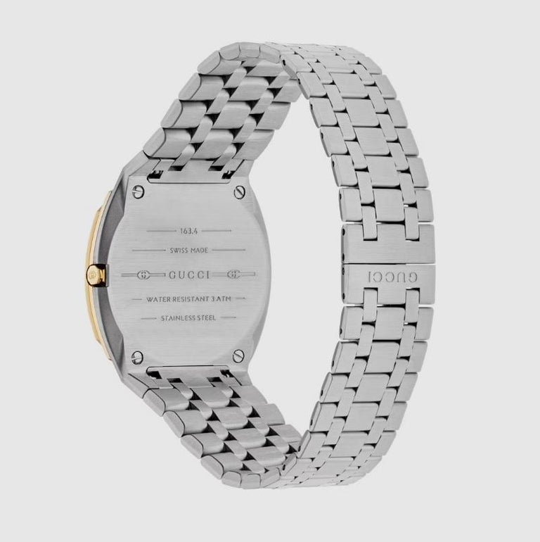 Gucci 25H Golden Brass Dial with Interlocking G Motif Steel Watch ...