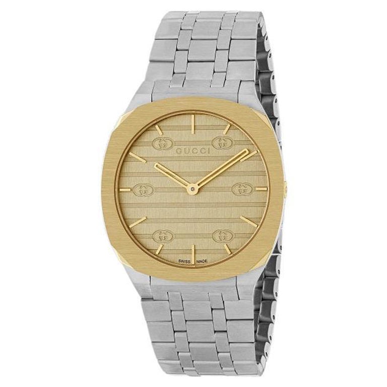 Gucci 25H Golden Brass Dial with Interlocking G Motif Steel Watch ...
