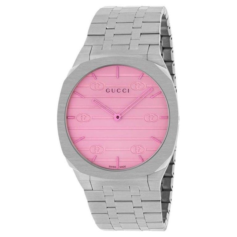 Gucci 25H Pink Glass Stainless Steel Watch YA163410 For Sale at 1stDibs