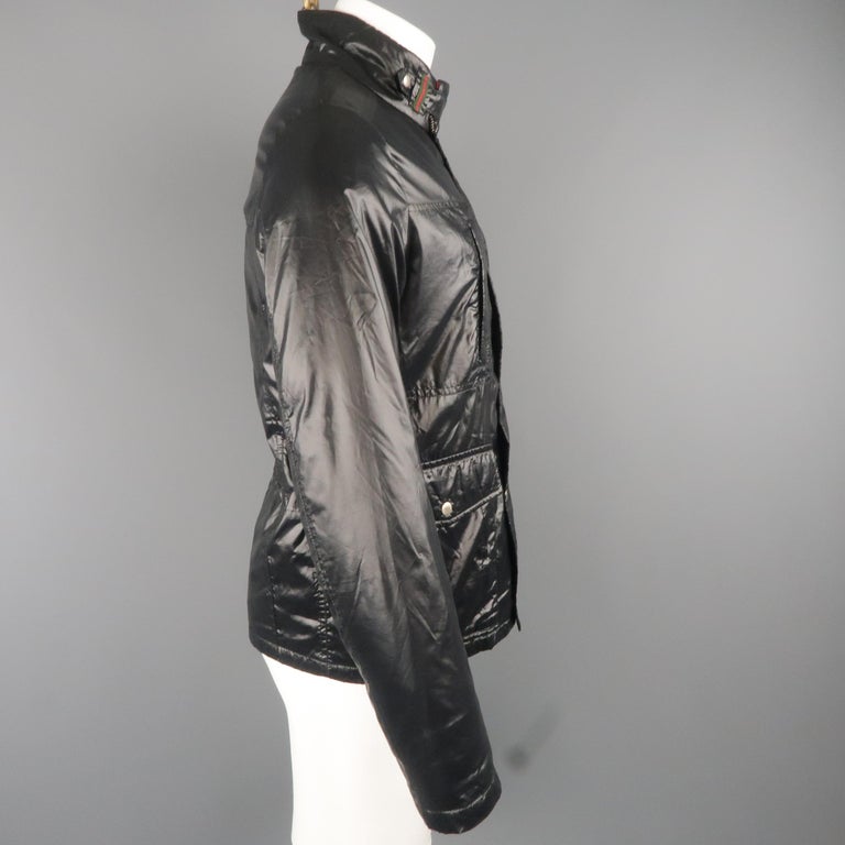 GUCCI 36 Black Shiny High Collar Puff Jacket at 1stDibs