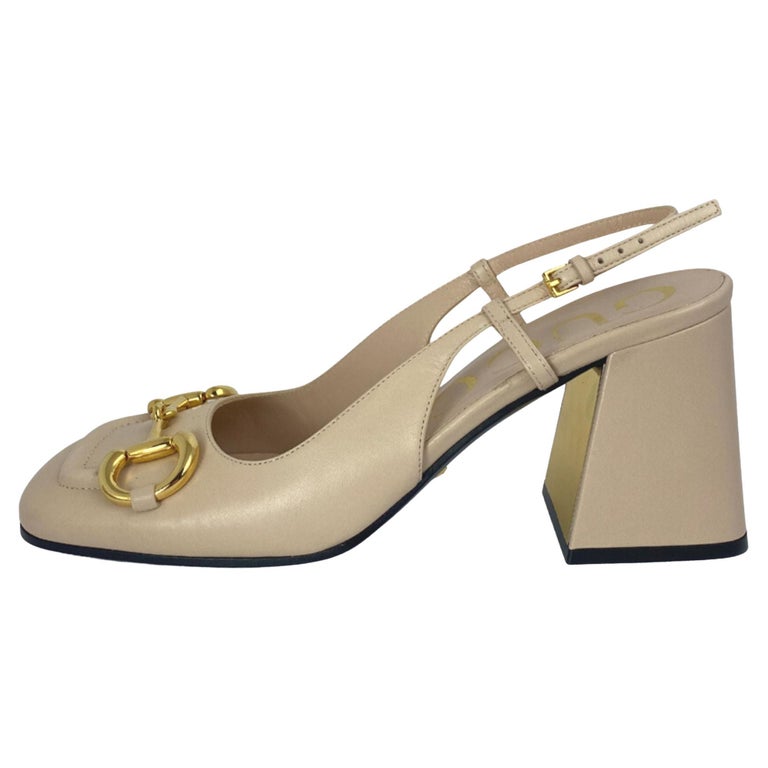 Gucci-38-Light Pink Leather Square Toe Sling Back Heels For Sale at 1stDibs