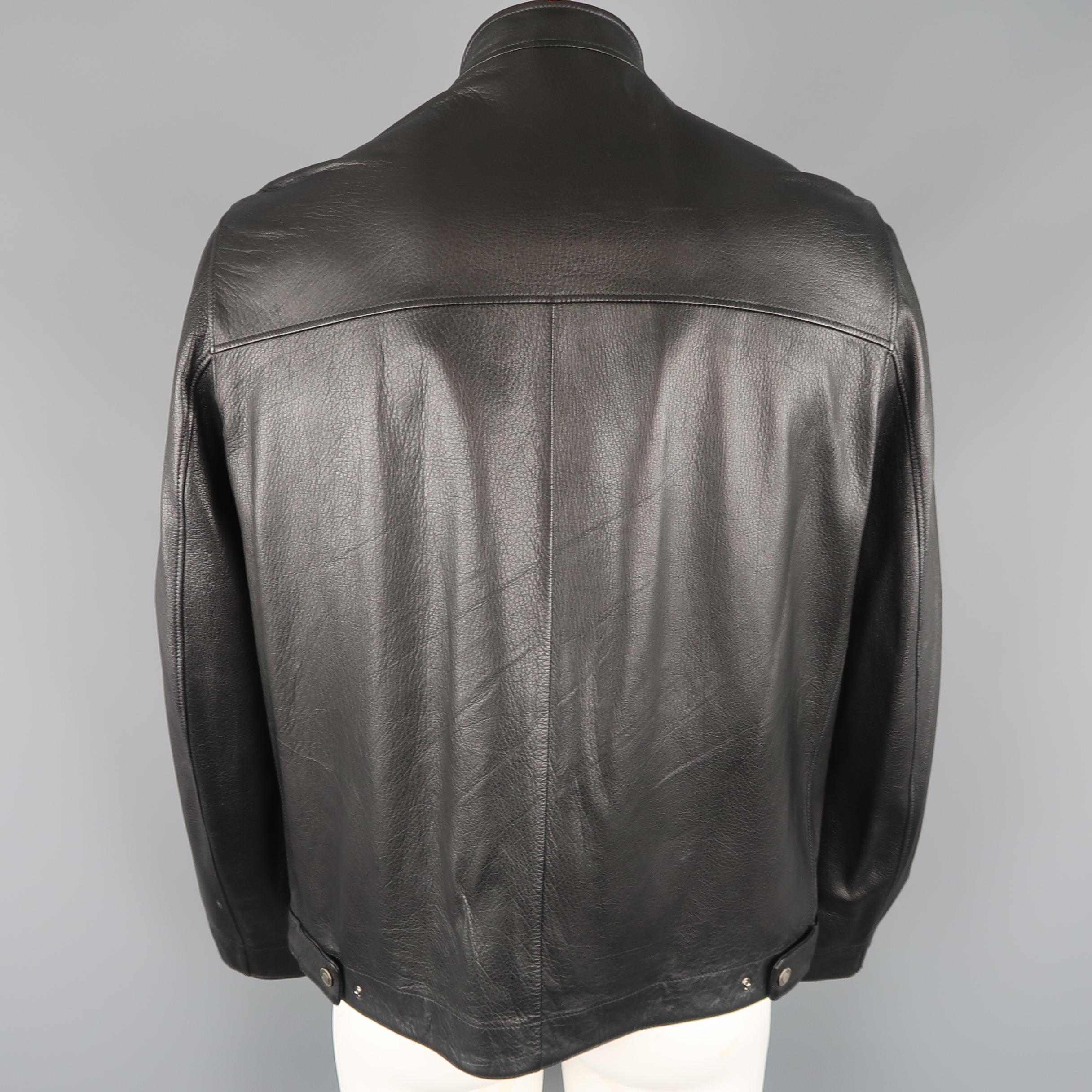 GUCCI 42 Black Textured Leather Zip Up Band Collar Motorcycle Jacket at ...