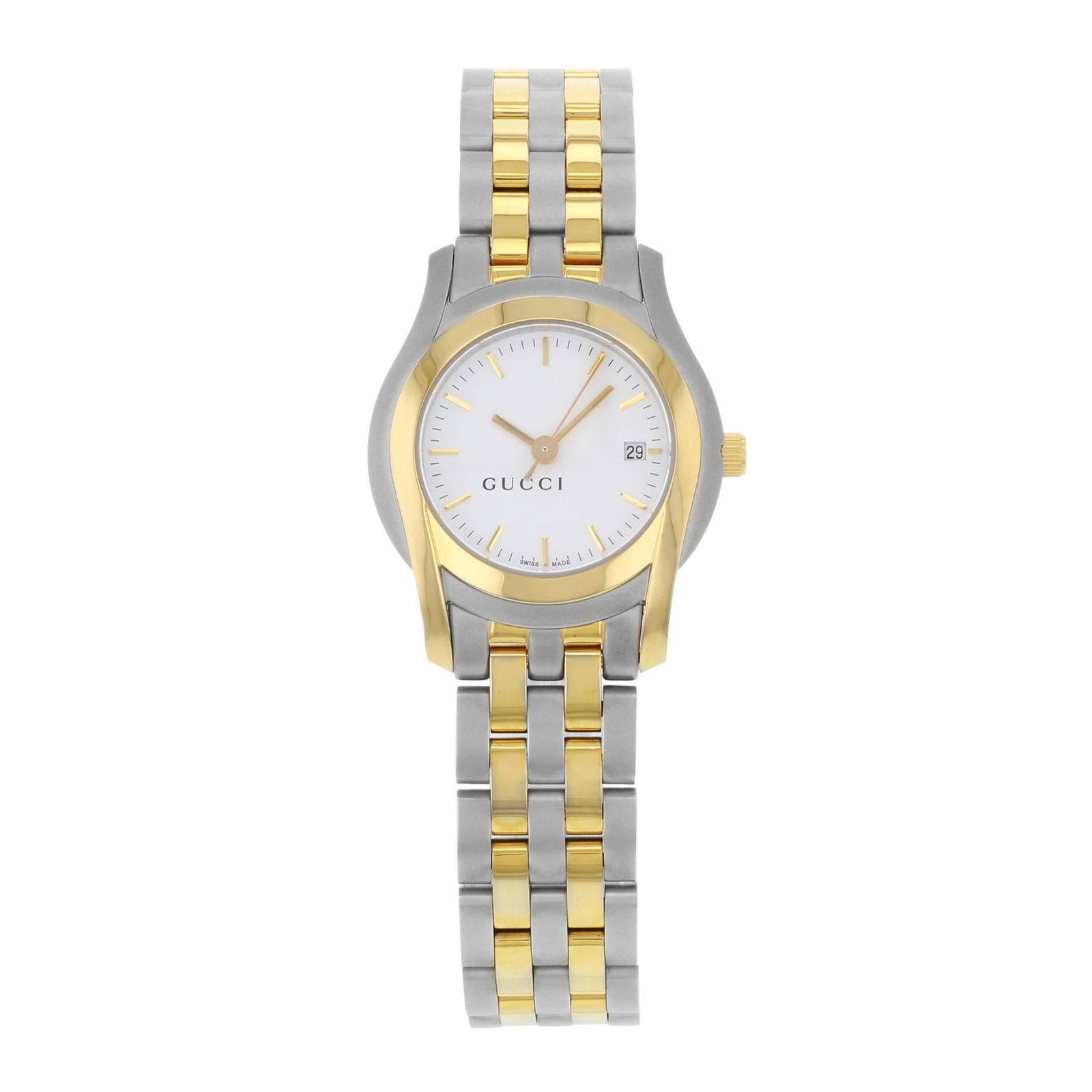 Gucci 5500L White Dial Two-Tone Stainless Steel Quartz Ladies Watch ...