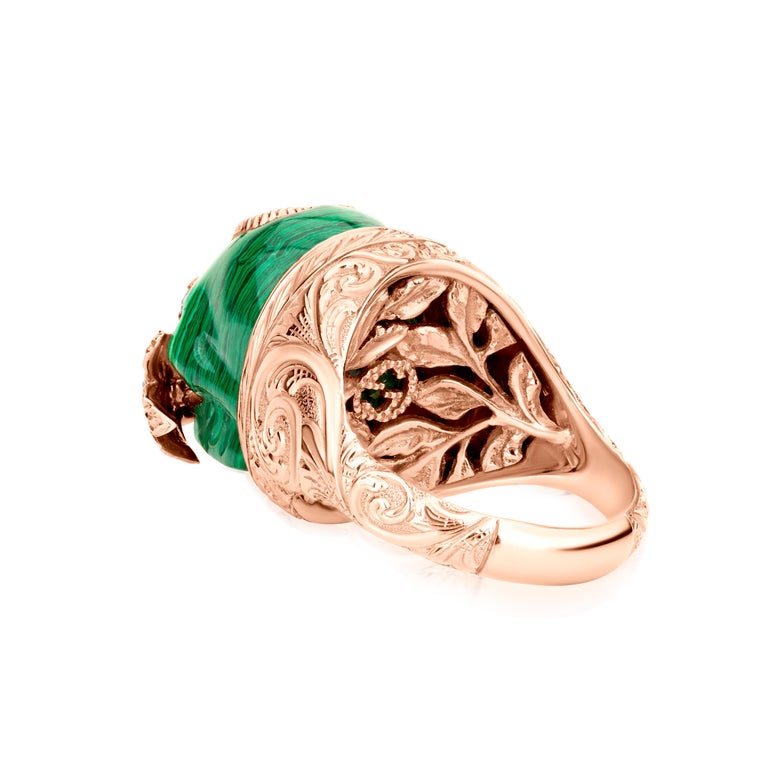 Gucci 7ctw. Malachite Amethyst Skull Ring with Rose Cut Diamond Eye in ...