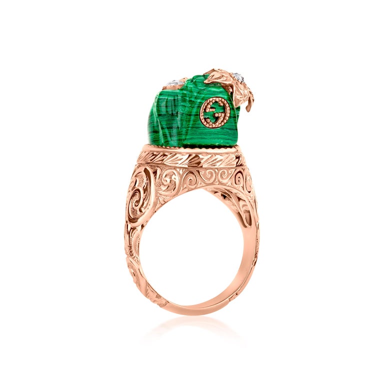 Gucci 7ctw. Malachite Amethyst Skull Ring with Rose Cut Diamond Eye in ...