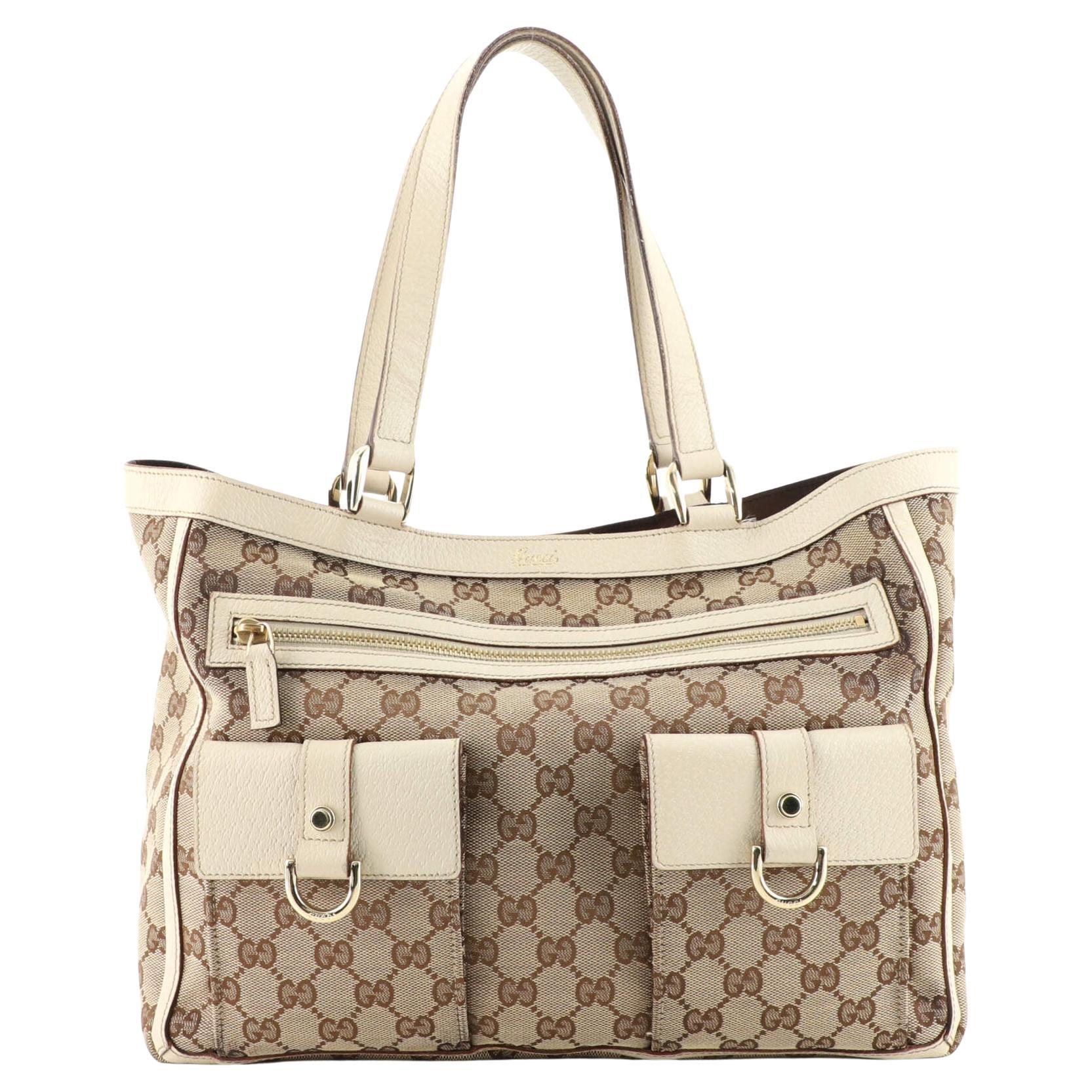 Gucci Vintage Cut Out Handle Bag Canvas with Leather Medium at 1stDibs