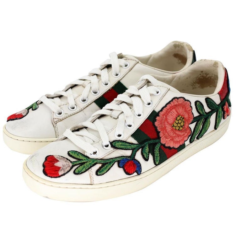 Gucci Ace Floral Embroidered 38 Calfskin Low-top Sneakers GG-S0805P ...
