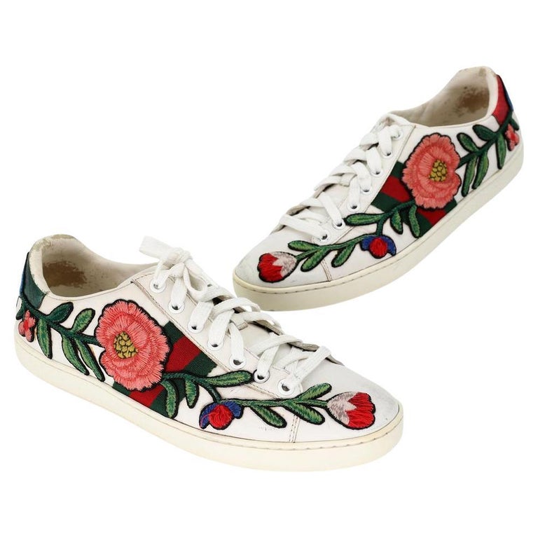 Gucci Ace Floral Embroidered 38 Calfskin Low-top Sneakers GG-S0805P ...