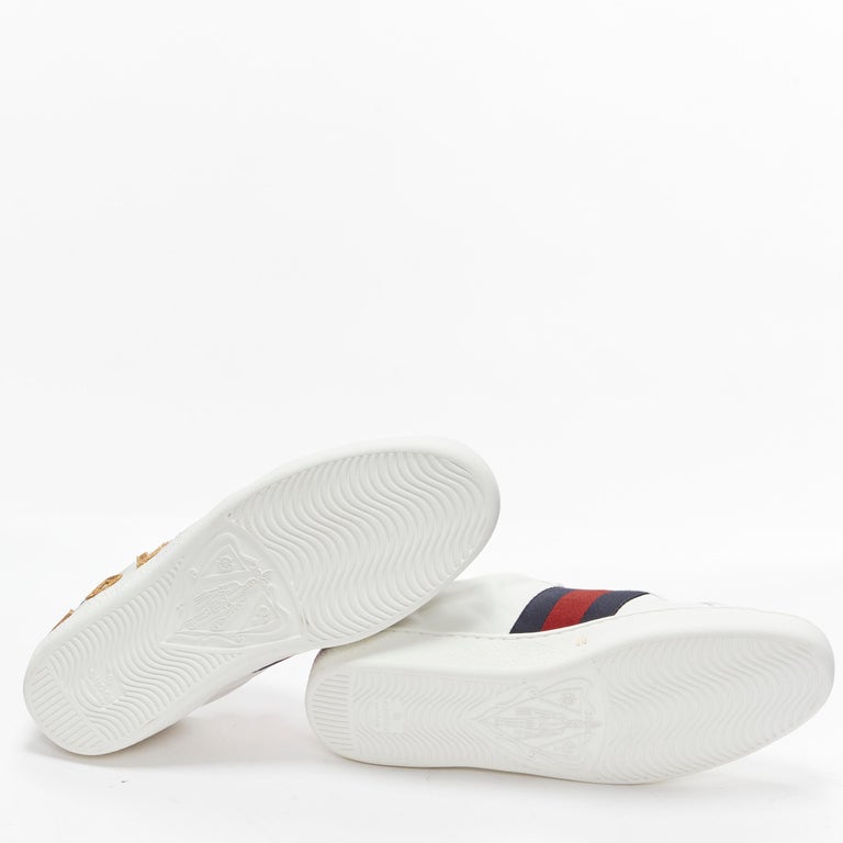 GUCCI Ace Loved gold embroidered blue red web leather sneakers UK8.5 ...