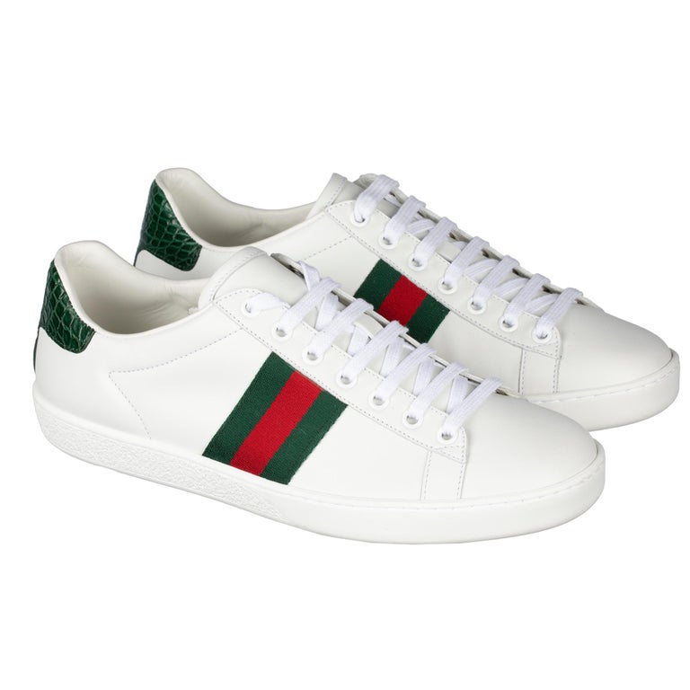Gucci Ace Sneaker White Green and Red Stripe 38 IT For Sale at 1stDibs
