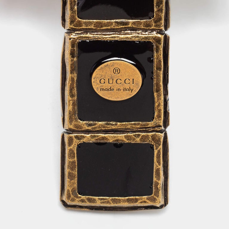 Gucci Aged Gold Tone Enamel Cross Pendant Necklace For Sale at 1stDibs