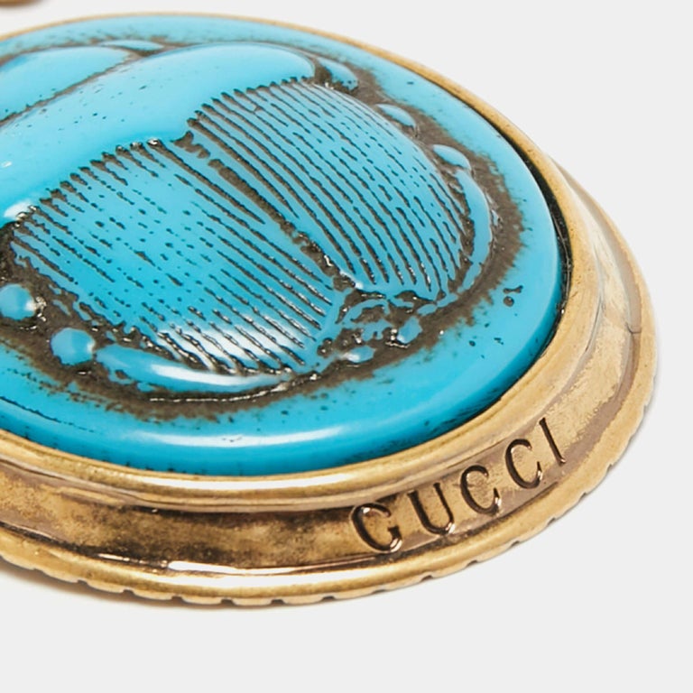 Gucci Aged Gold Tone Scarab and Cross Charms Necklace For Sale at 1stDibs