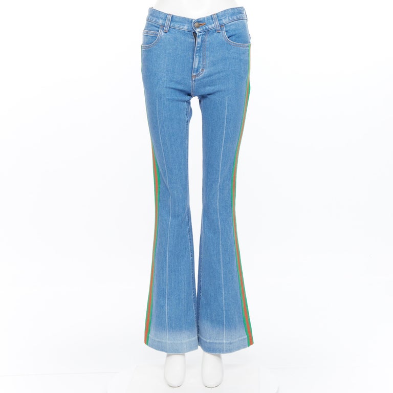 GUCCI ALESSANDRO MICHELE blue denim red green web trim 90's flared ...