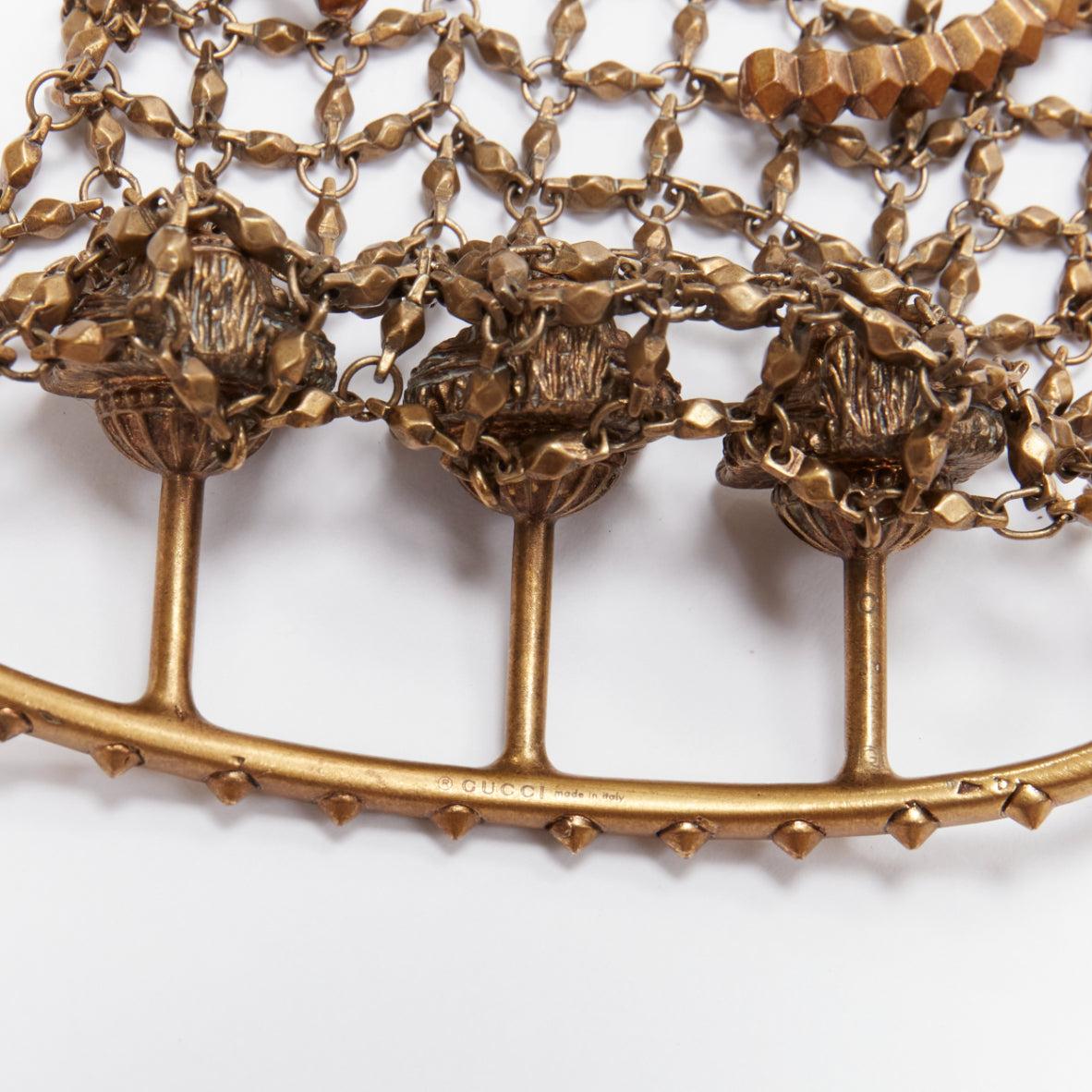 Gucci Alessandro Michele Gold Tiger Knuckle Duster Metal Mesh Ring ...