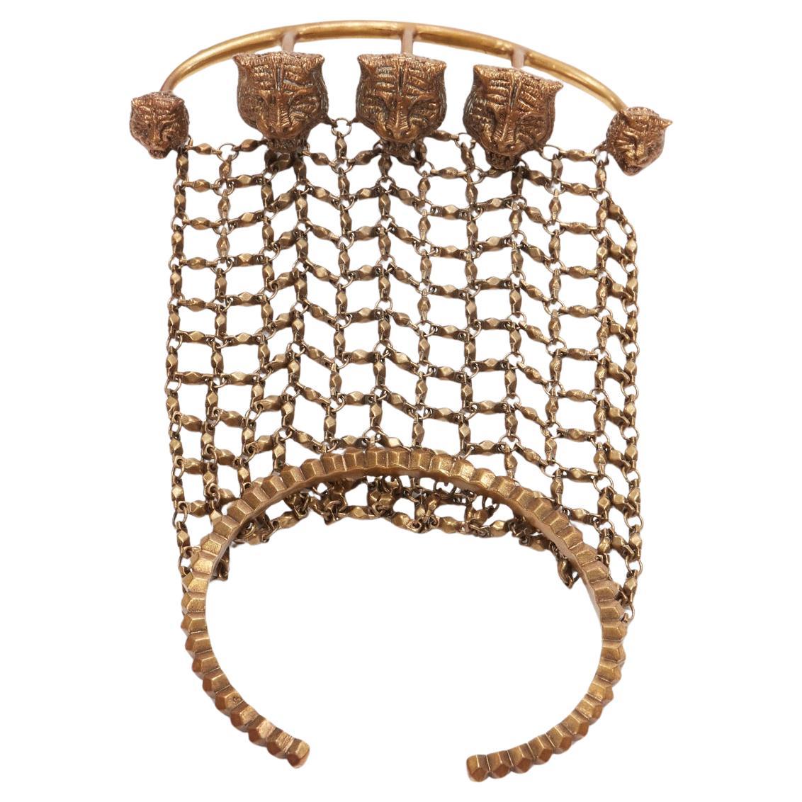 Gucci Alessandro Michele Gold Tiger Knuckle Duster Metal Mesh Ring ...