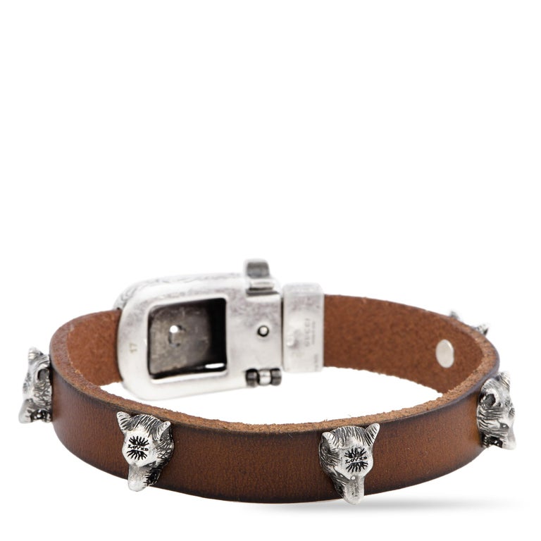 Gucci Anger Forest Aged Sterling Silver and Leather Wolf Heads Motif ...