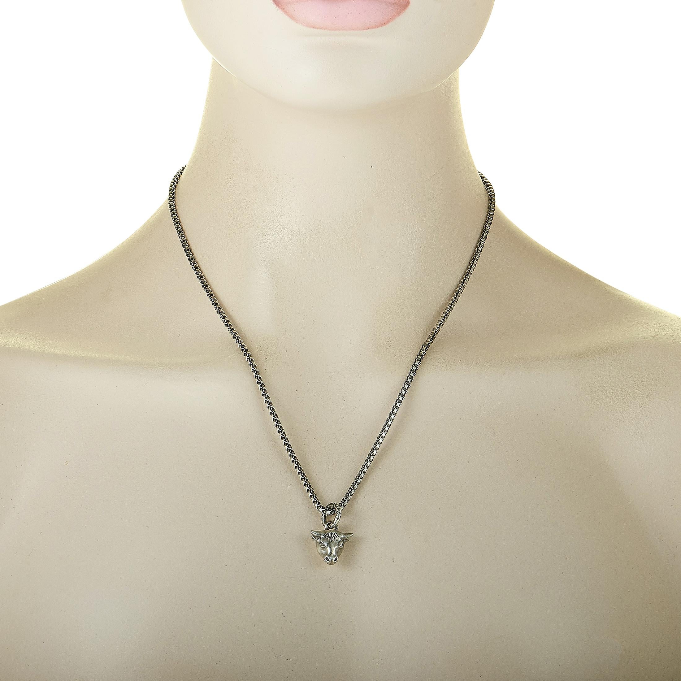 Gucci Anger Forest Aged Sterling Silver Bull Head Pendant Necklace at ...