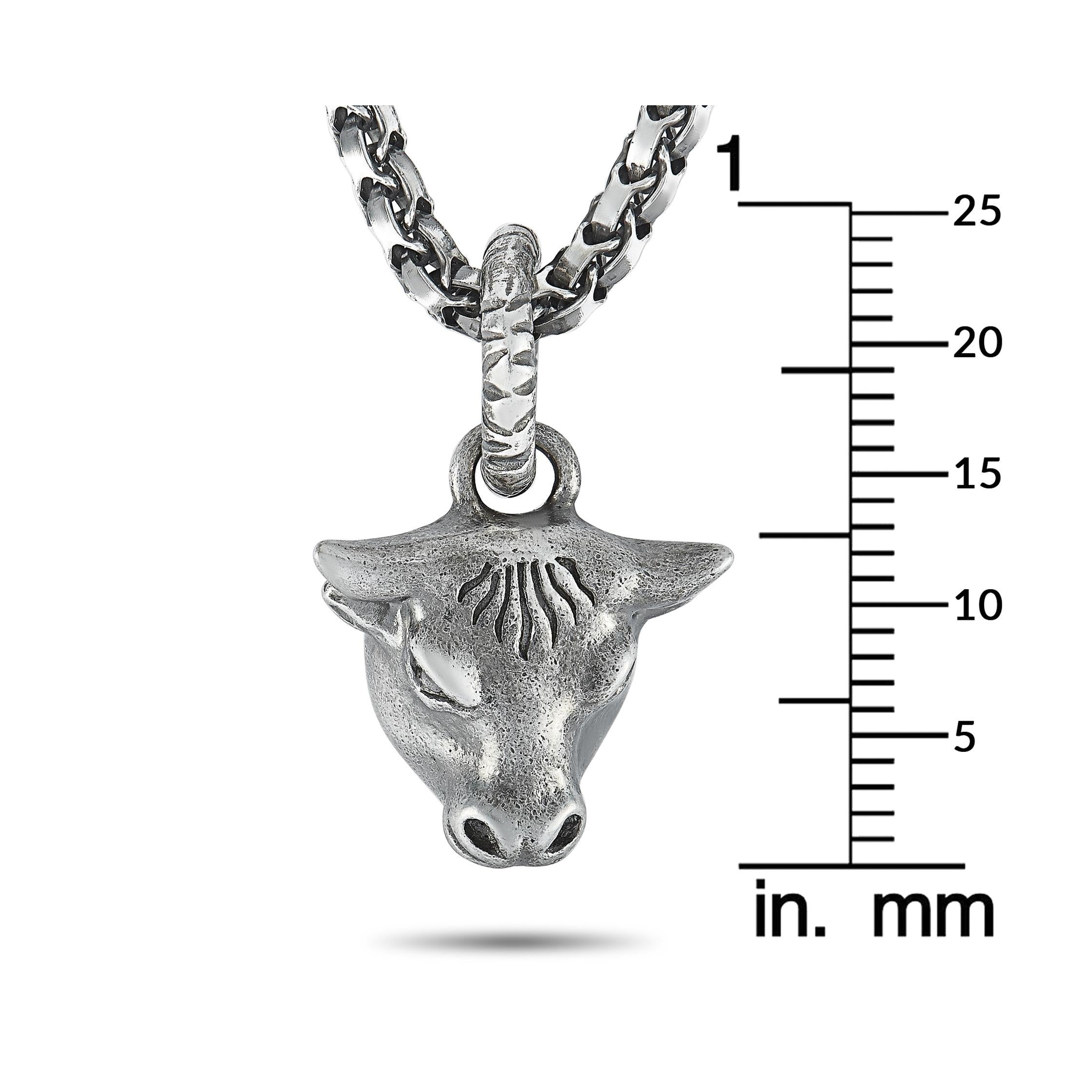 Gucci Anger Forest Aged Sterling Silver Bull Head Pendant Necklace at ...