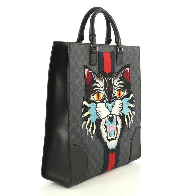 Gucci Angry Cat Convertible Web Tote GG Coated Canvas Tall at 1stDibs