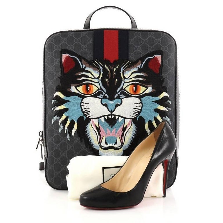Gucci Angry Cat Web Backpack GG Coated Canvas with Applique Medium at ...