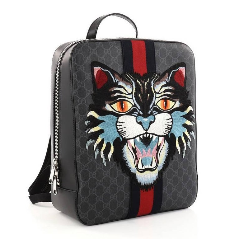 Gucci Angry Cat Web Backpack GG Coated Canvas with Applique Medium at ...