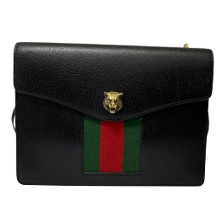 Gucci Animalier Shoulder Bag in Rigid Black Leather with Golden ...