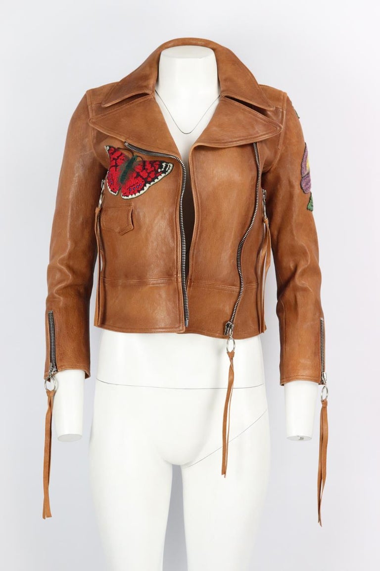 Gucci Appliquéd Leather Biker Jacket It 38 Uk 6 For Sale at 1stDibs