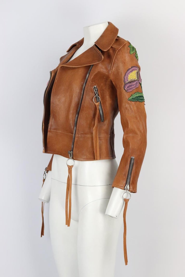 Gucci Appliquéd Leather Biker Jacket It 38 Uk 6 For Sale at 1stDibs
